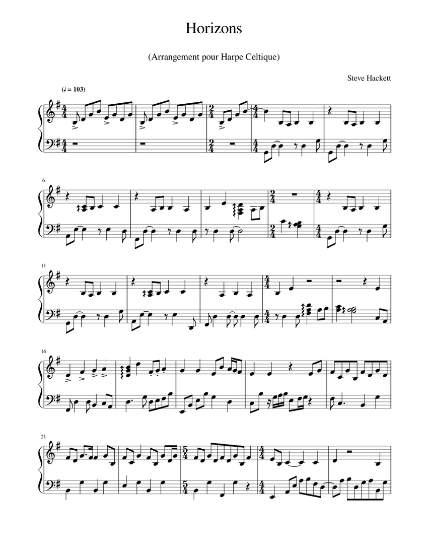 Horizons – Steve Hackett - Genesis - Celtic Harp Sheet Music for Harp ...