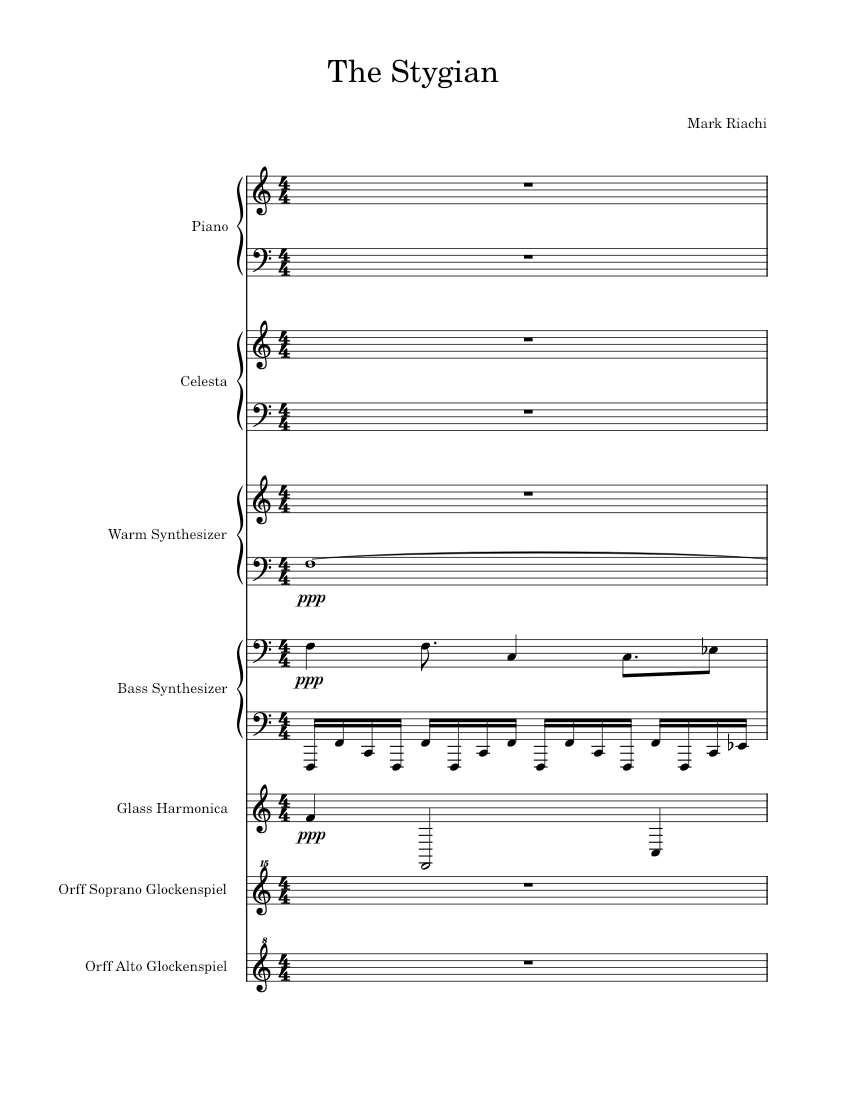 The Stygian Sheet music for Piano, Celesta, Glockenspiel, Bass guitar ... The Stygian Sheet music for Piano, Celesta, Glockenspiel, Bass guitar ...