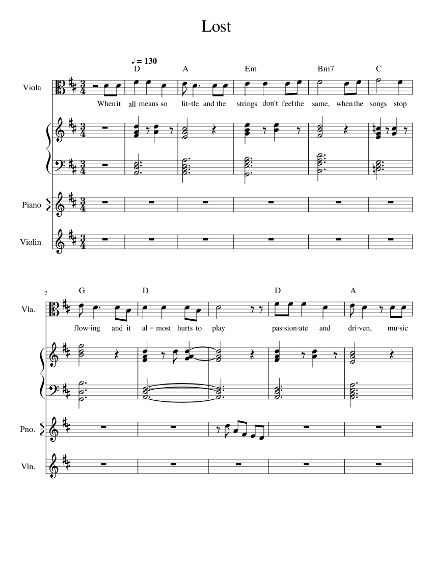 Lost Sheet music for Piano, Violin, Viola (Mixed Quartet) | Musescore.com