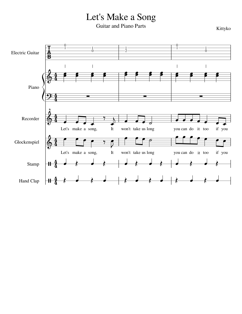 Let s Make a Song Sheet music for Piano, Glockenspiel, Guitar, Recorder ...