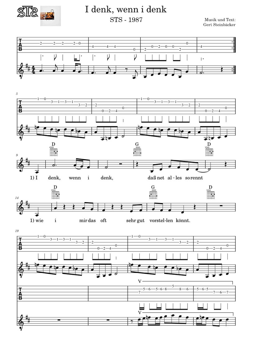 I denk, wenn i denk – STS Sheet Music and Tab with Chords for Vocals ...