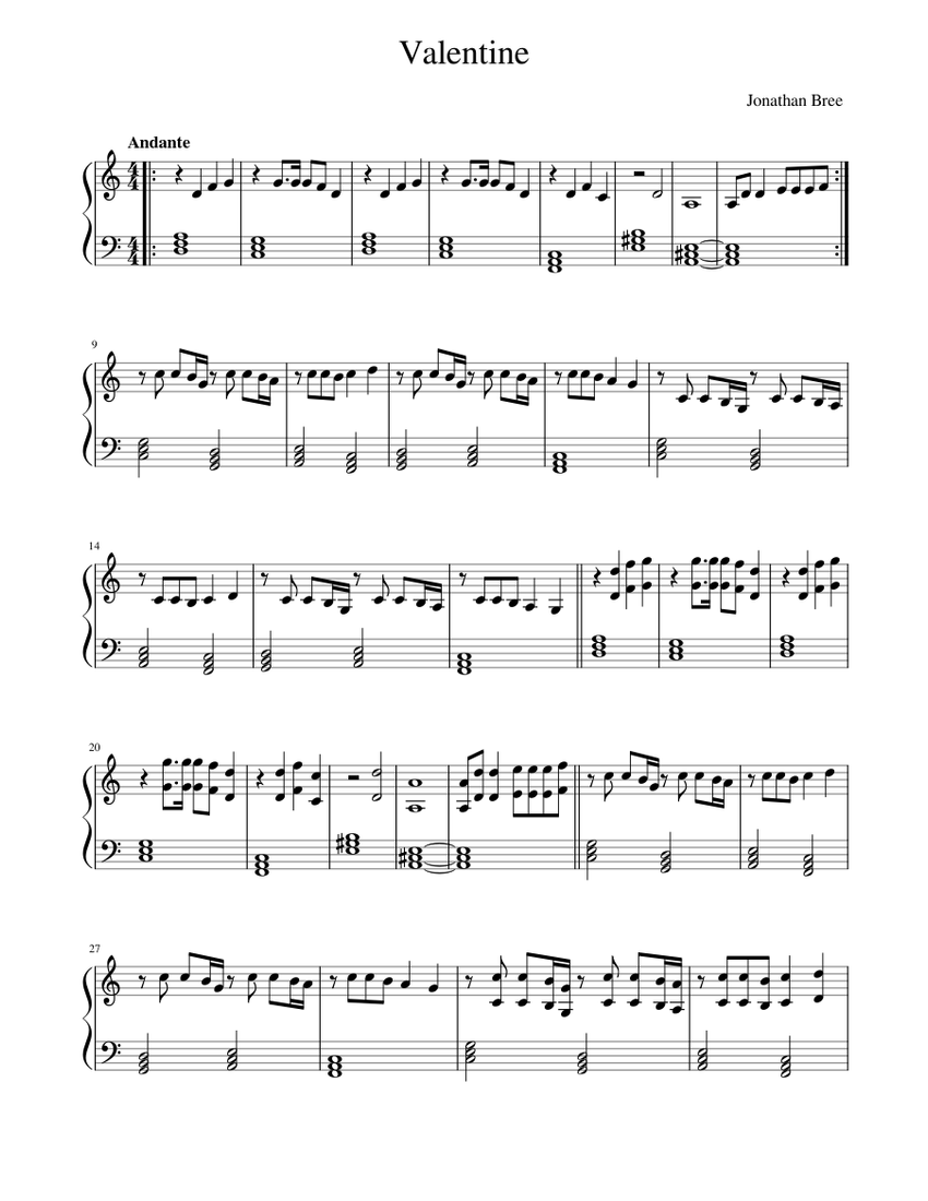 Valentine Sheet music for Piano (Solo) Easy | Musescore.com