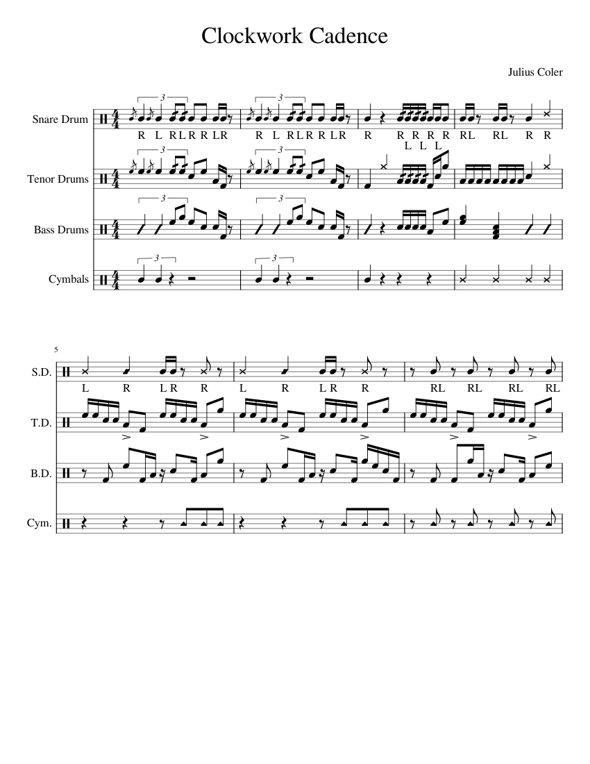 Clockwork Sheet music for Snare drum, Crash, Tenor drum, Bass drum ...