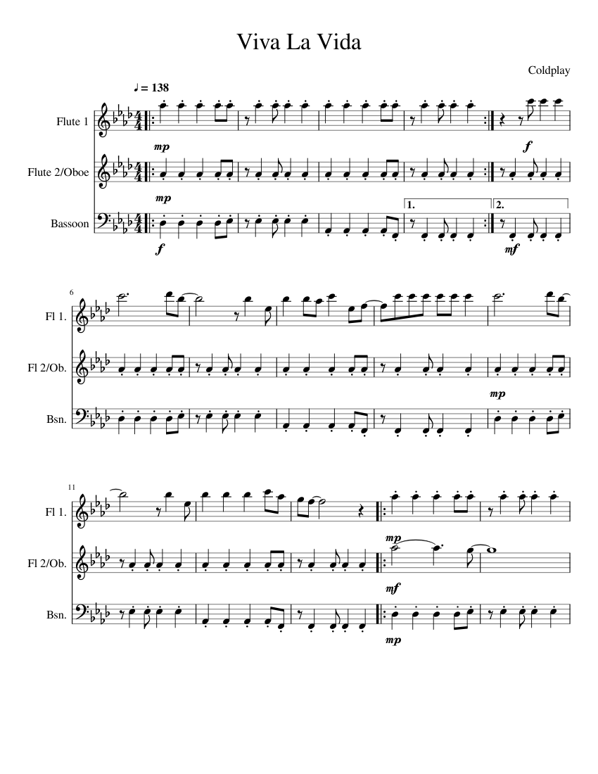 Viva La Vida Sheet music for Flute, Bassoon (Woodwind Trio) | Musescore.com