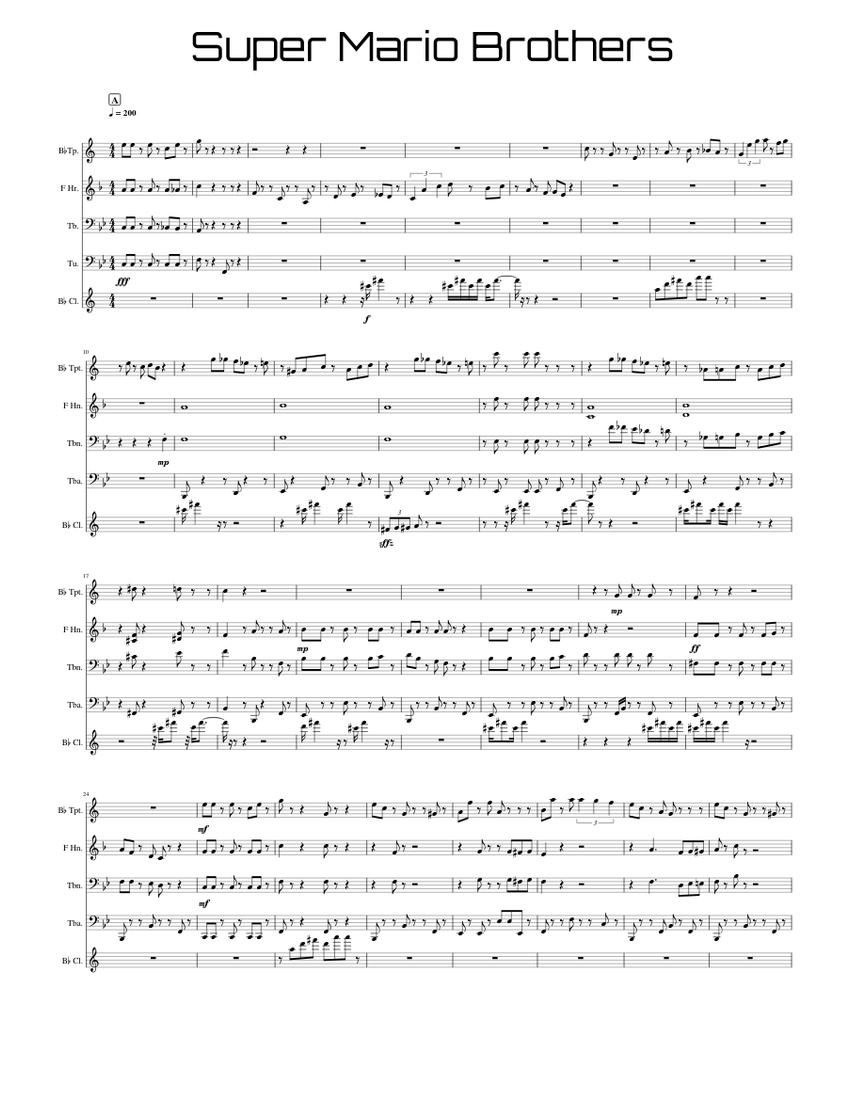 Super Mario Brothers Theme Sheet music for Trombone, Tuba, Clarinet in ...
