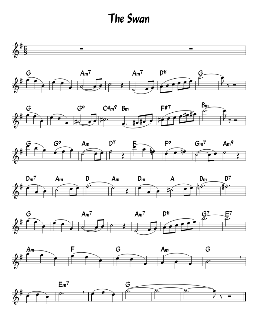 The Swan - Lead Sheet - No Slash Chords - Saint-Saëns Sheet Music for ...