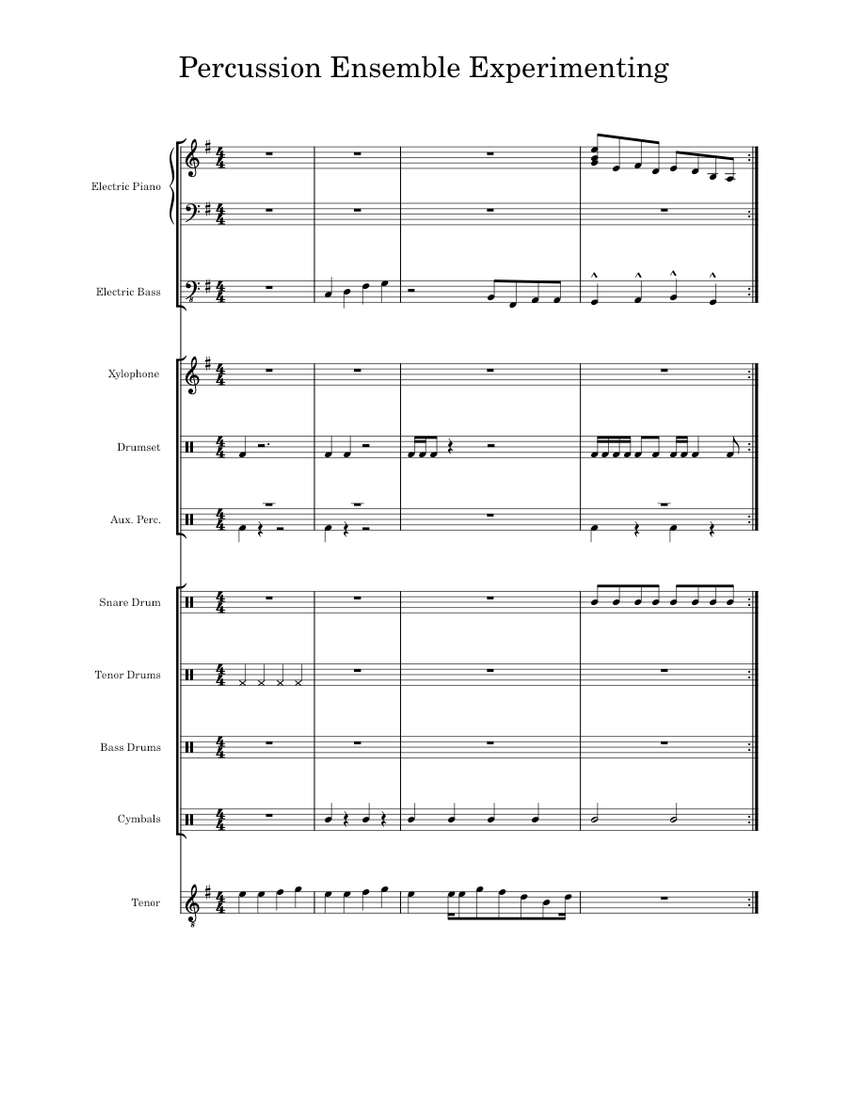 Percussion Experiment (AKA my new alarm) Sheet music for Piano, Tenor, Snare drum, Crash & more ...