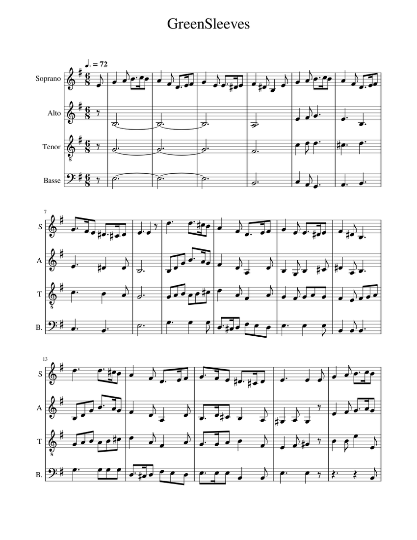 Greensleeves – Misc Traditional GreenSleeves SATB Arr Sheet Music for ...