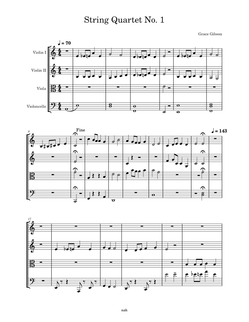 String Quartet No. 1 - Grace Gibson Sheet music for Violin, Viola, Cello (String Quartet ...