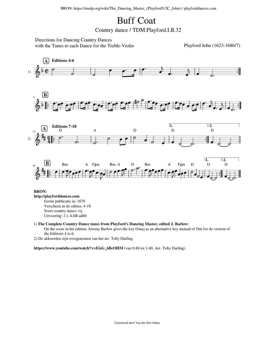 Buff Coat (TDM.Playford.I.B.32) Sheet music for Violin (Solo ...