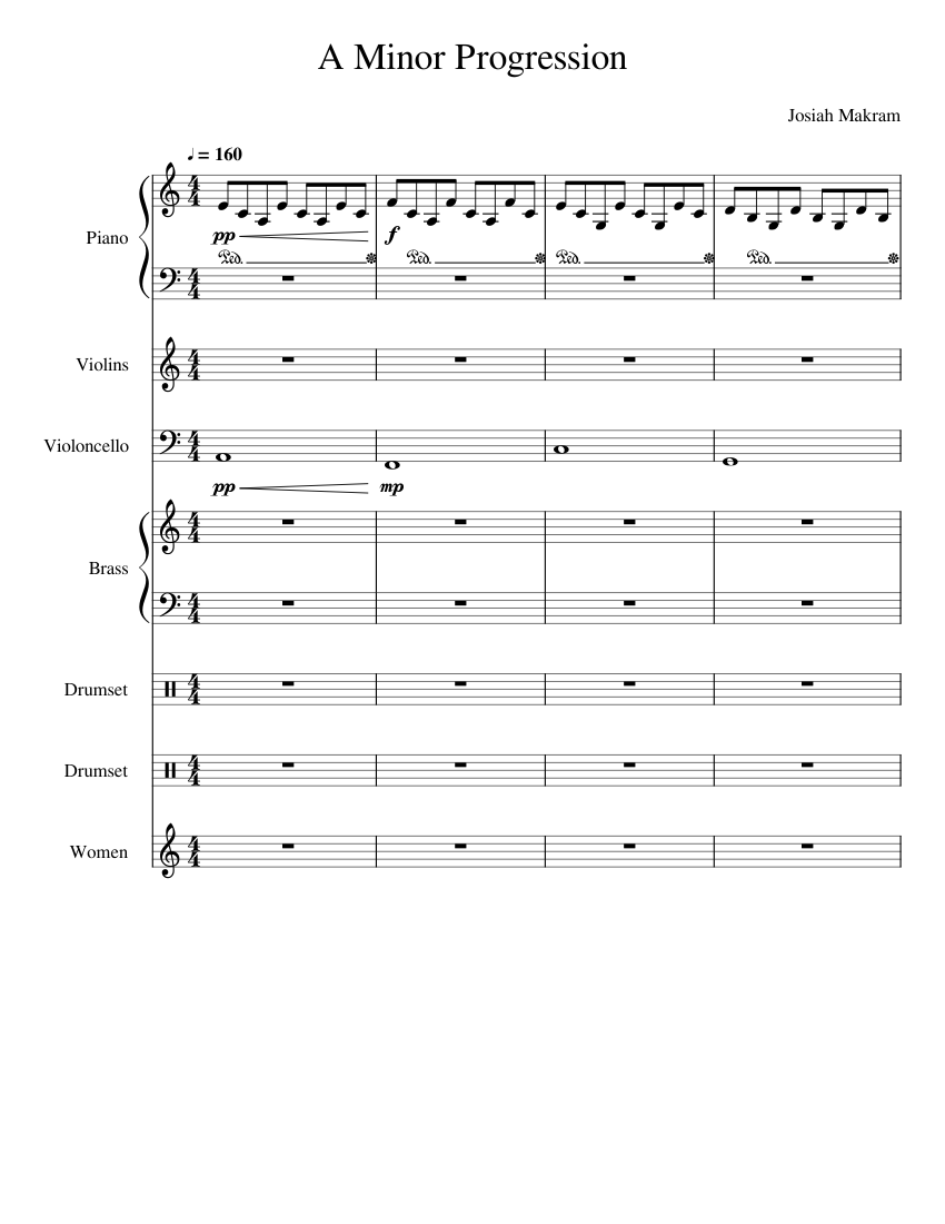 A Minor Progression Sheet Music for Piano, Female, Cello, Drum group ...