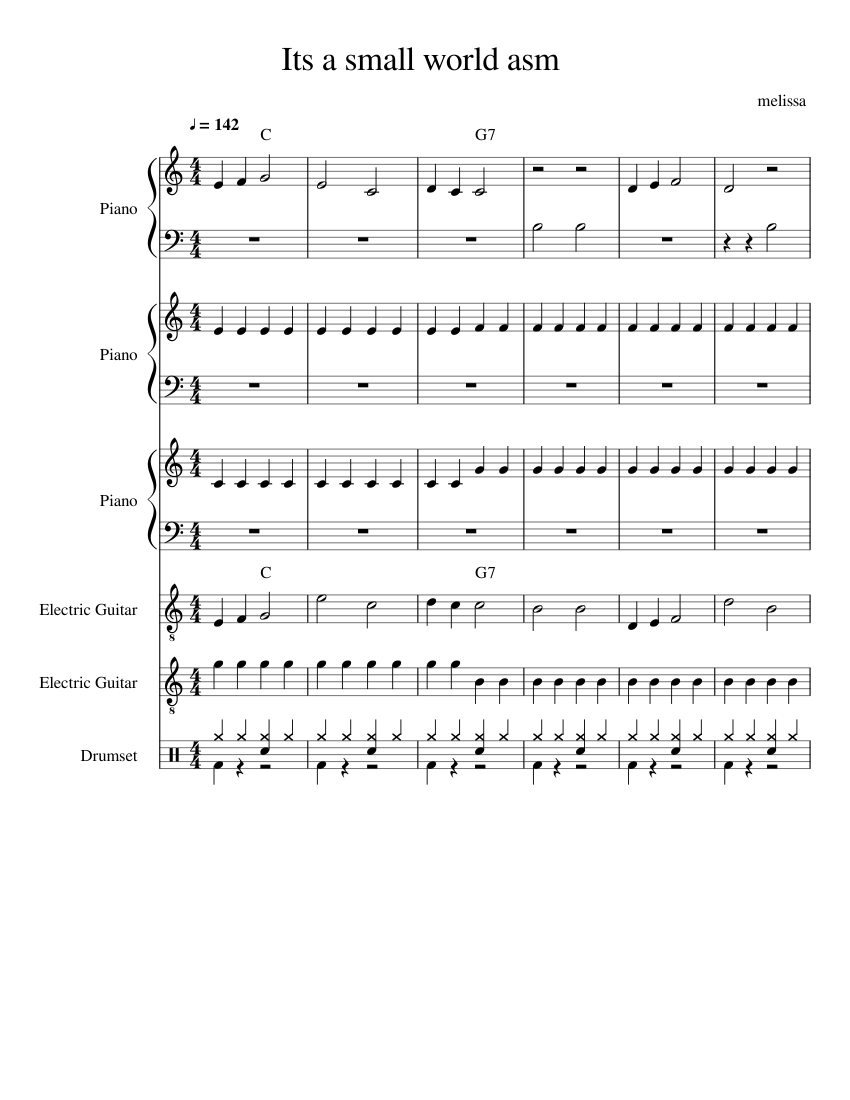 Its a small world asm Sheet Music for Piano, Guitar, Drum group (Mixed ...
