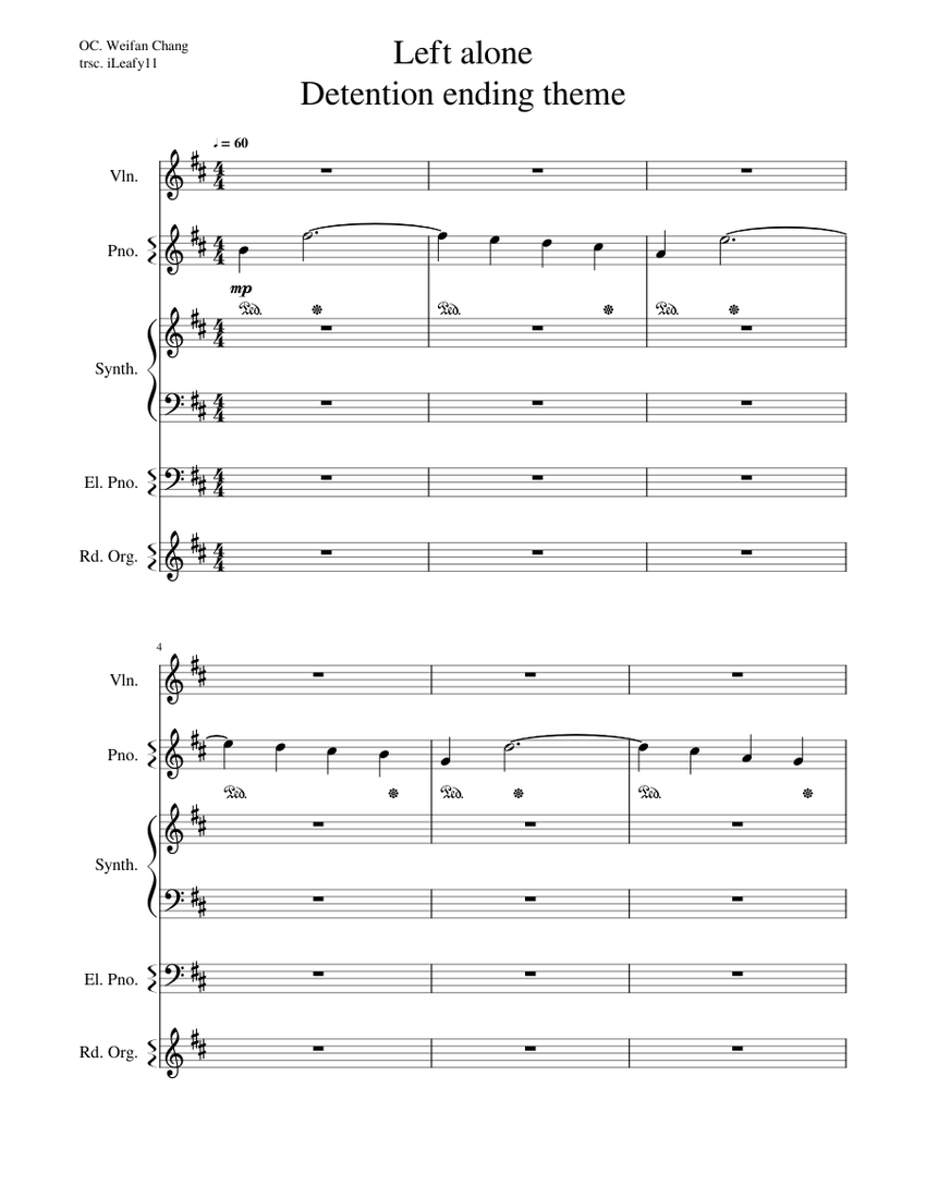 Detention OST-good ending theme Left alone Sheet Music for Piano, Organ ...
