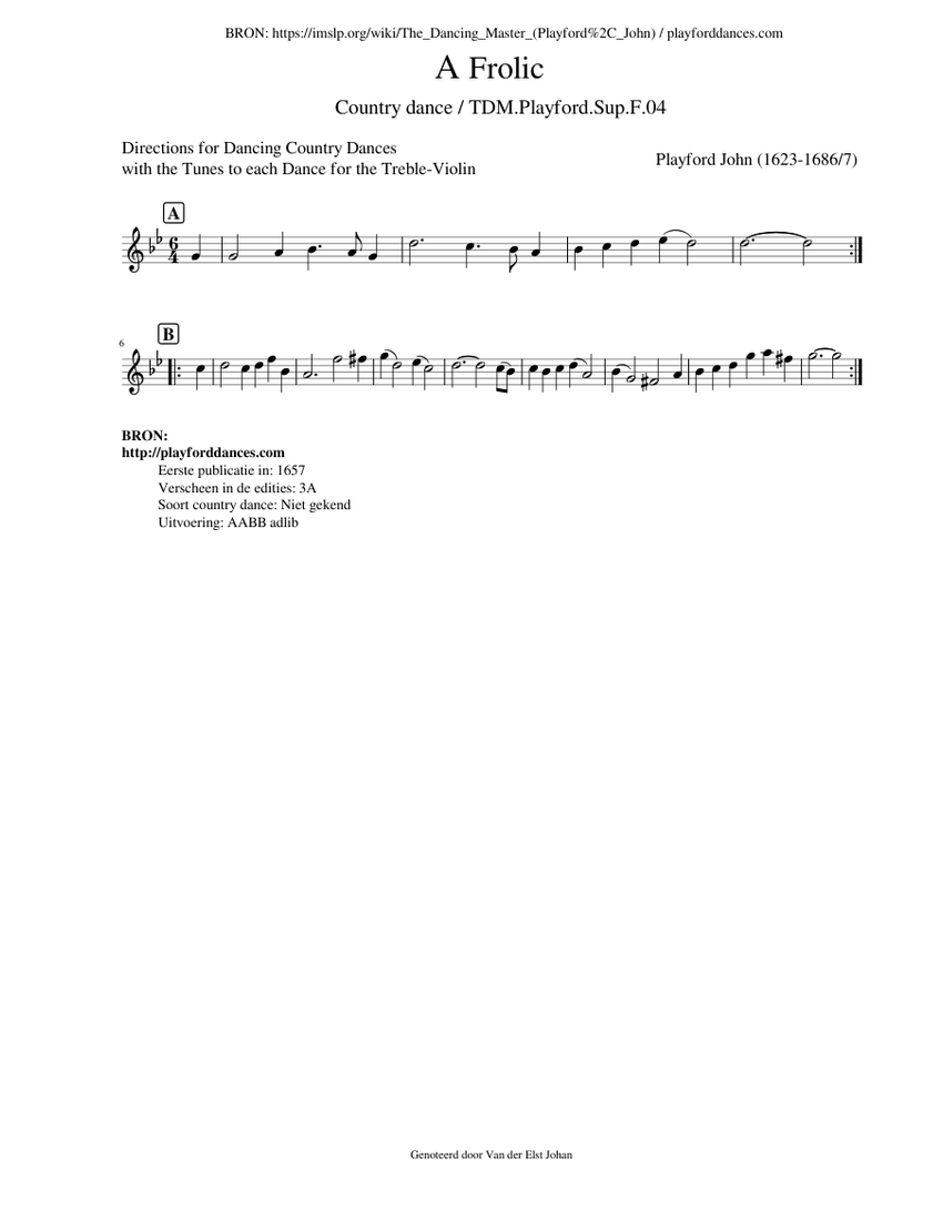 A Frolic (TDM.Playford.Sup.F.04) Sheet music for Violin (Solo ...
