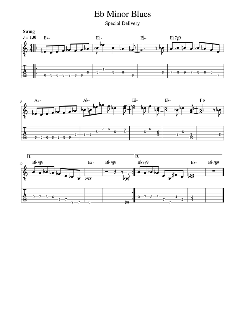 Eb_Minor_Blues Sheet Music and Tab with Chords for Guitar (Solo ...