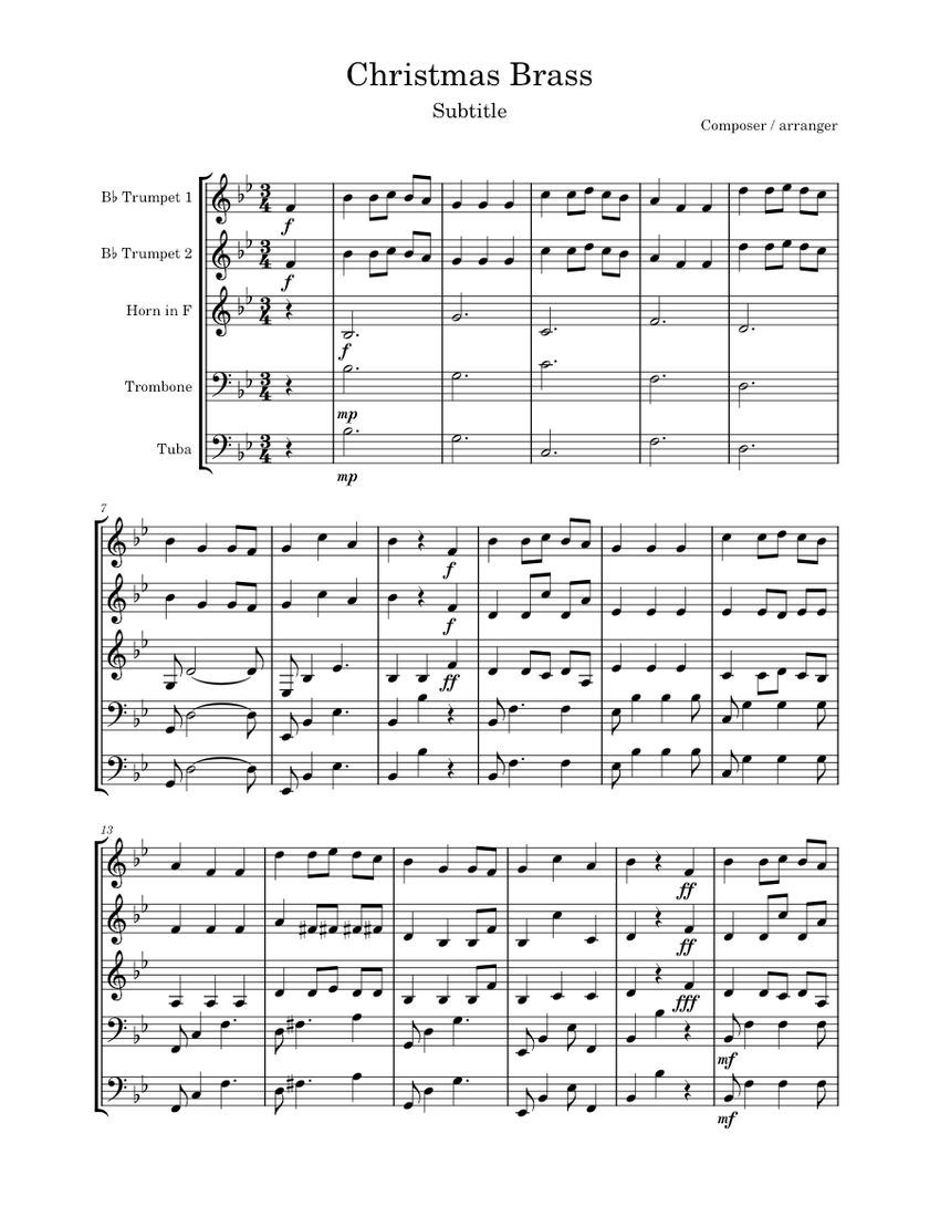 Christmas Brass Sheet Music for Trombone, Tuba, French horn, Trumpet ...