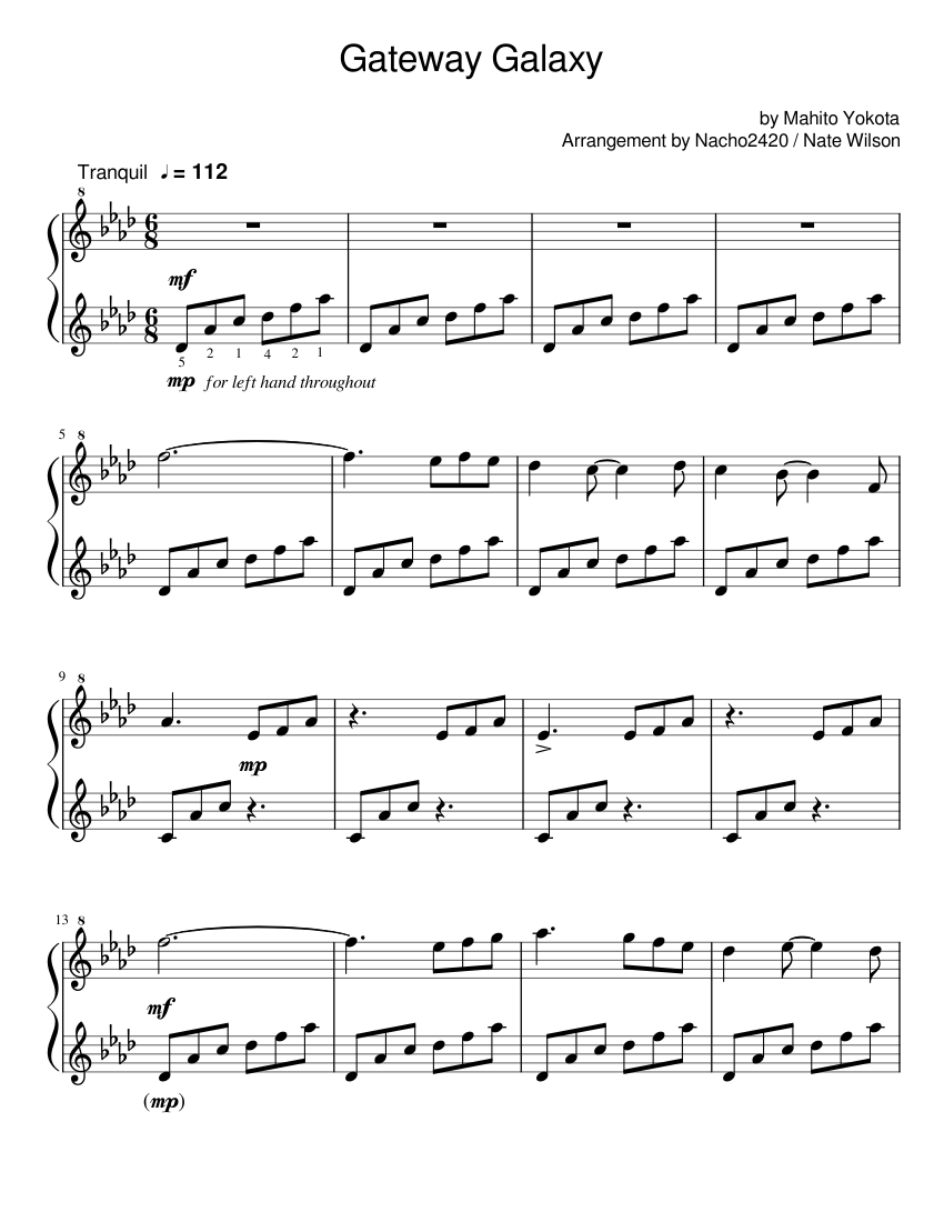 Gateway Galaxy (from Super Mario Galaxy, for piano) Sheet Music for Piano (Solo) easy ...