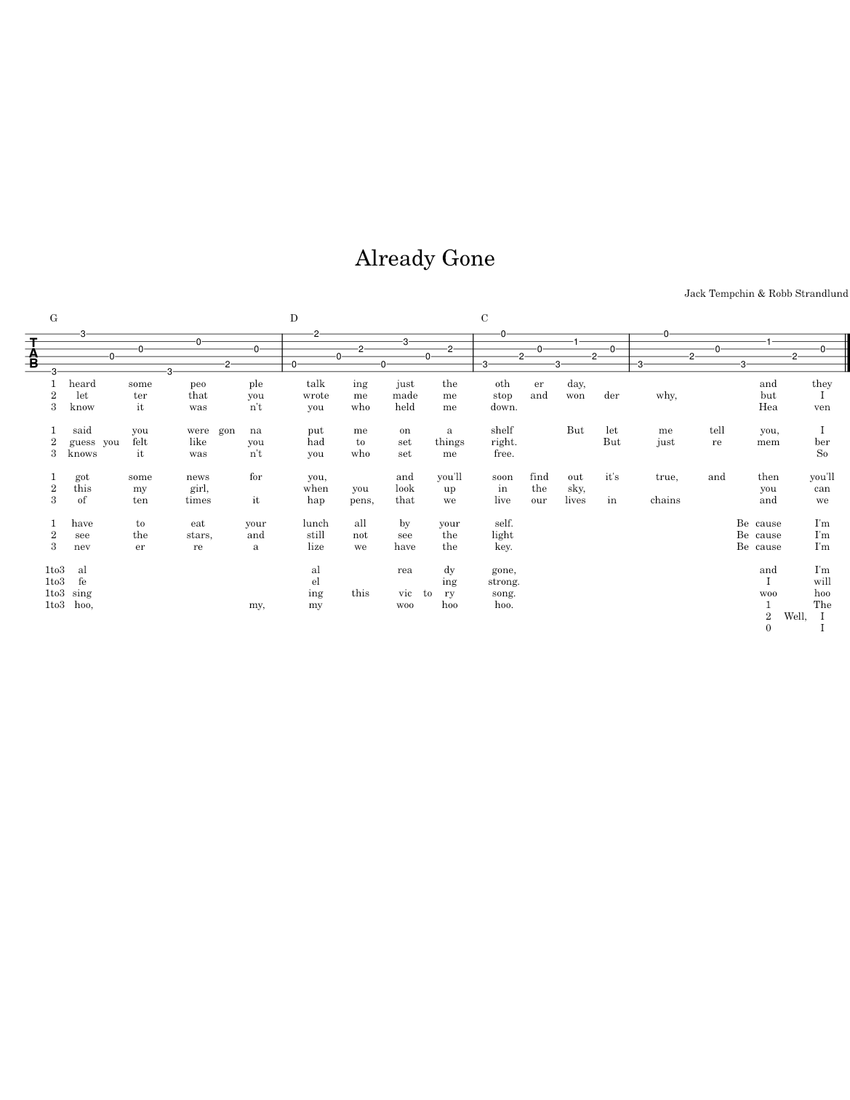 Already Gone Sheet Music and Tab with Chords for Guitar (Solo ...