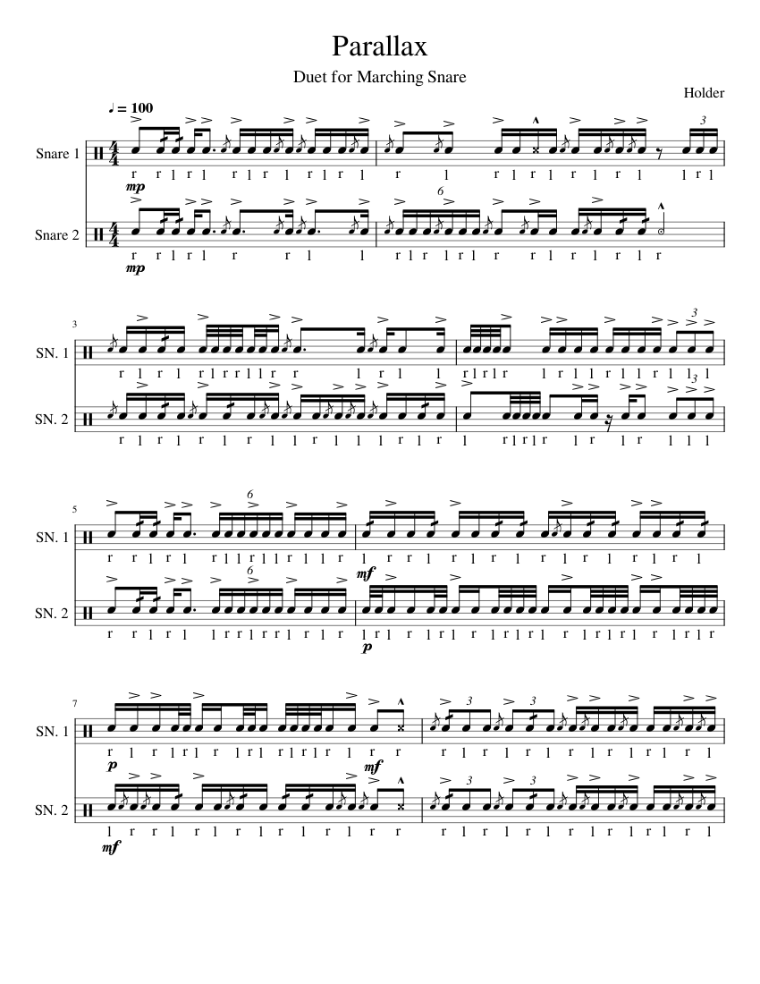 Parallax Sheet music for Snare drum (Percussion Duet) | Musescore.com