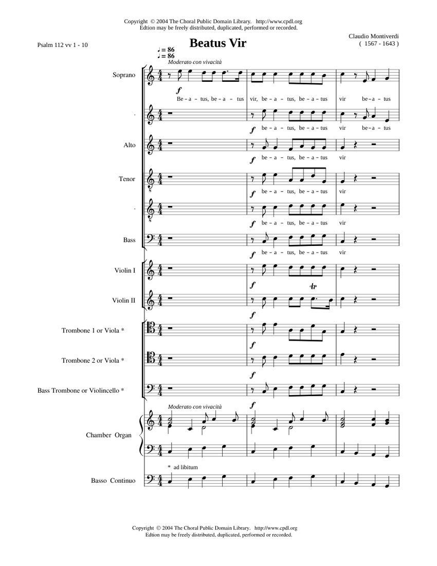 Beatus vir - Claudio Monteverdi Sheet music for Bass guitar (Solo ...