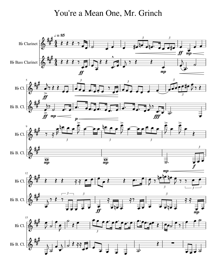 Youre_a_mean_one_mr_grinch Sheet Music for Clarinet in b-flat, Clarinet ...
