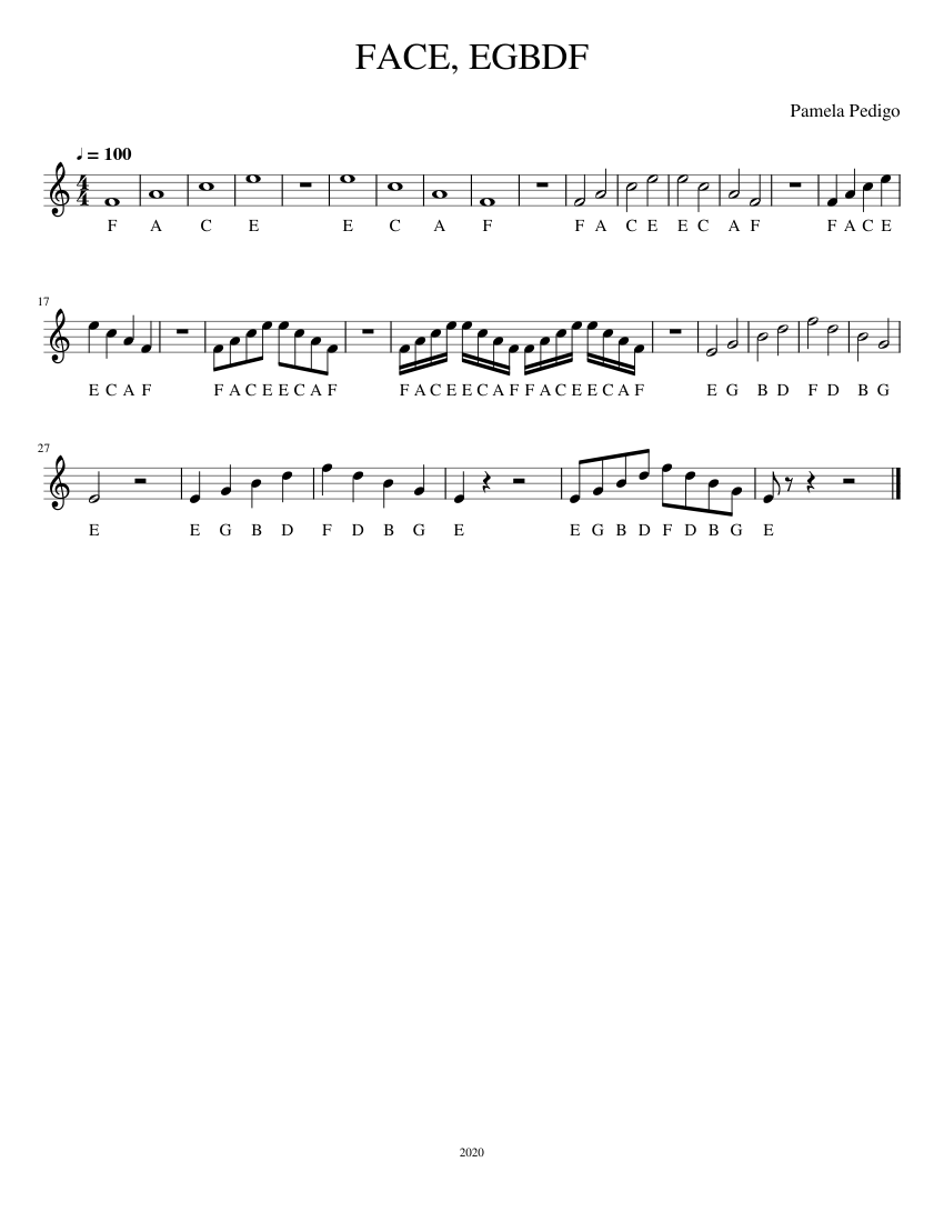 Music Notes FACE EGBDF Sheet Music for Piano (Solo) Easy | MuseScore.com