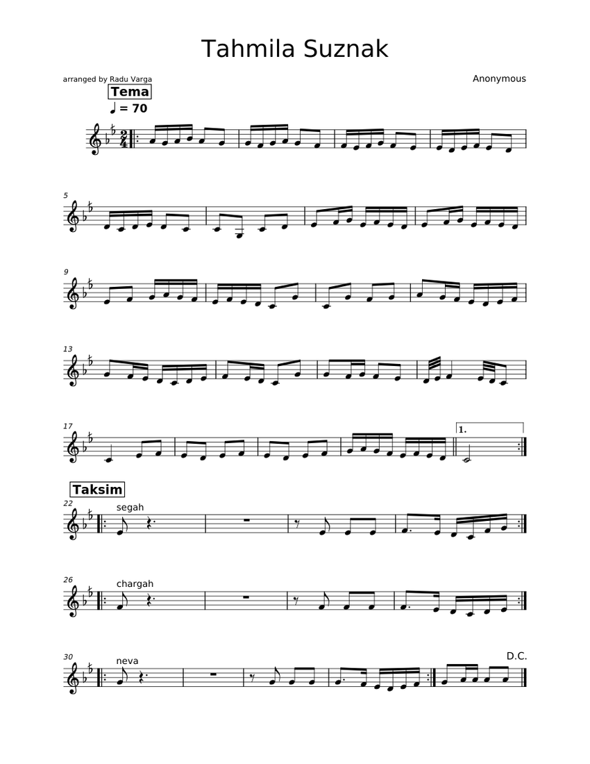 Tahmila Suznak – Anonymous Sheet music for Piano (Solo) Easy ...