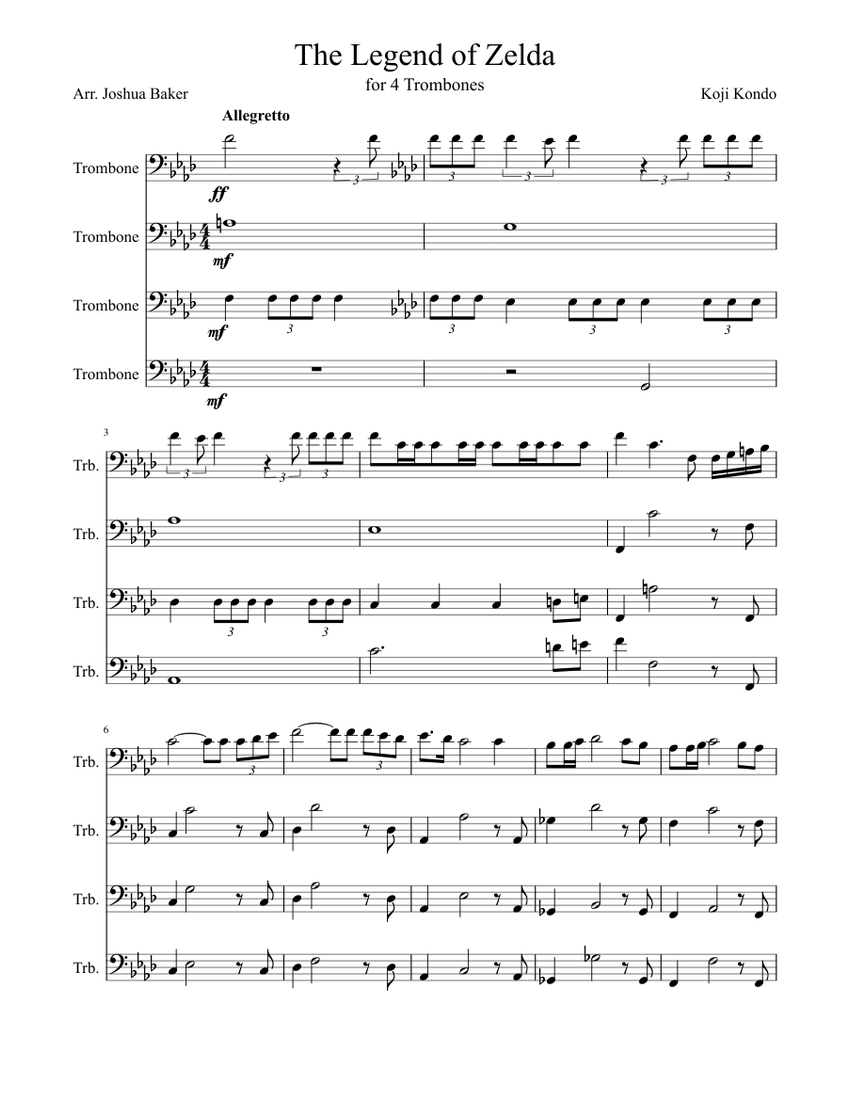 Legend of Zelda Trombone Quartet Sheet music for Trombone (Mixed ...