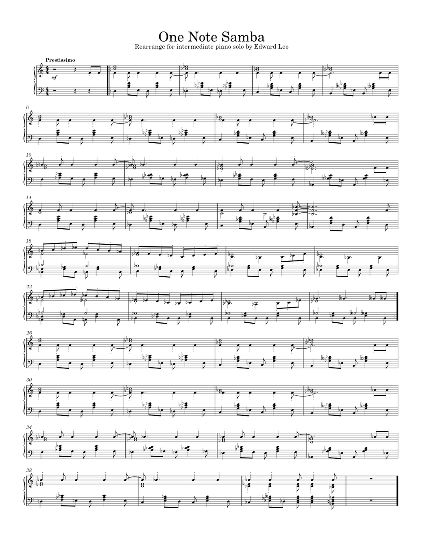 one note samba Sheet music for Piano (Solo) | Musescore.com