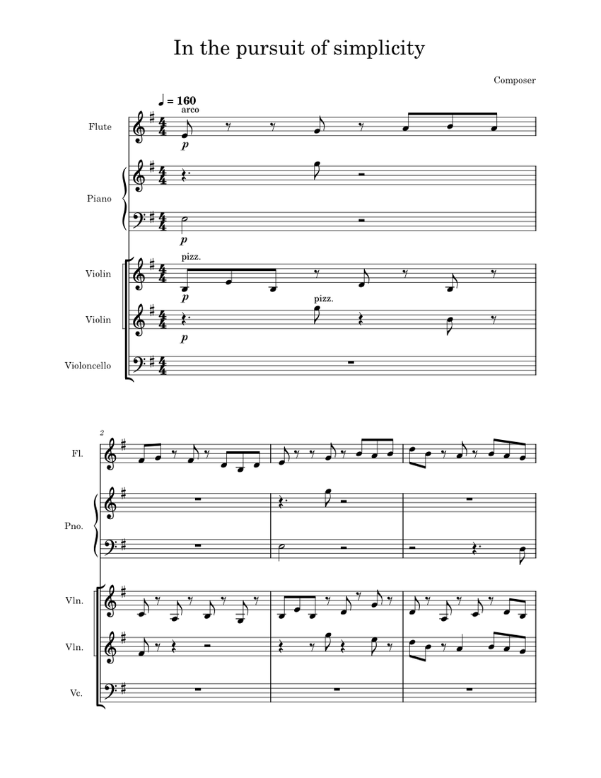 In the pursuit of simplicity Sheet music for Piano, Flute, Violin ...
