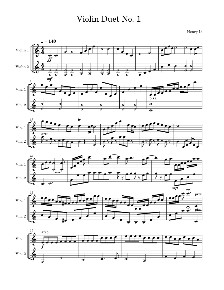 Violin Duet No. 1 Sheet music for Violin (String Duet) | Musescore.com
