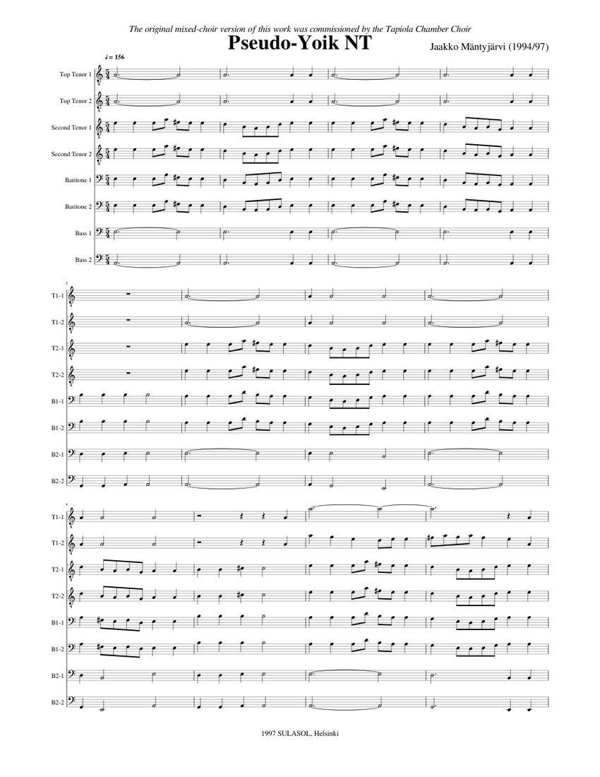 Pseudo-Yoik NT Sheet Music for Tenor, Bass voice, Baritone (Choral ...