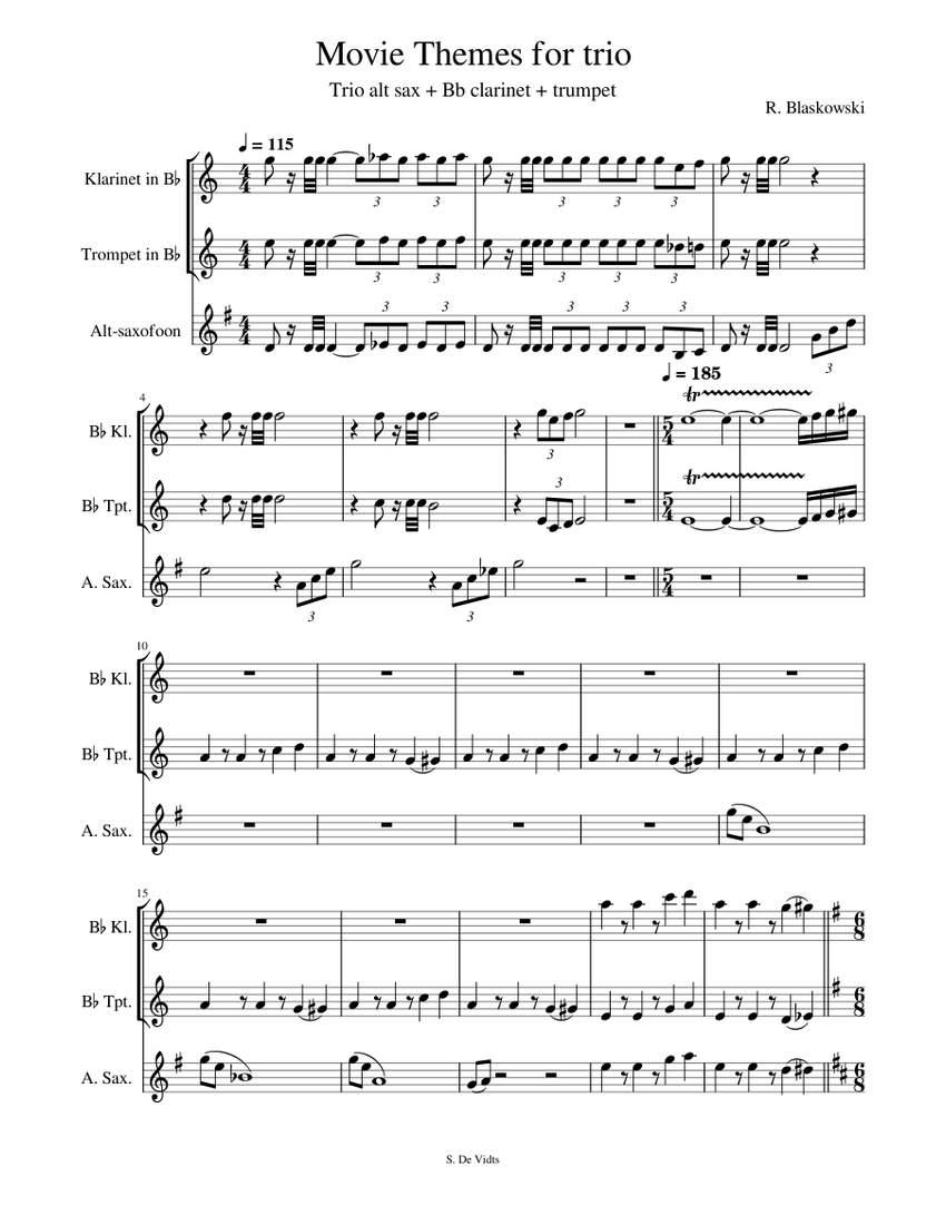 Movie themes for brass quintet – arr. Reese Blaskowski Sheet music for ...