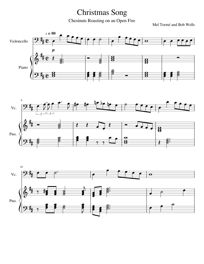 Christmas Song Sheet Music for Piano, Cello (String Duet) | MuseScore.com