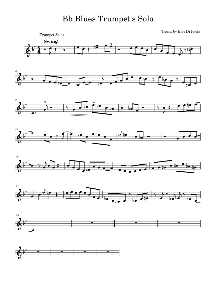 Bb Blues Trumpet's Solo Sheet Music for Piano (Solo) Easy | MuseScore.com