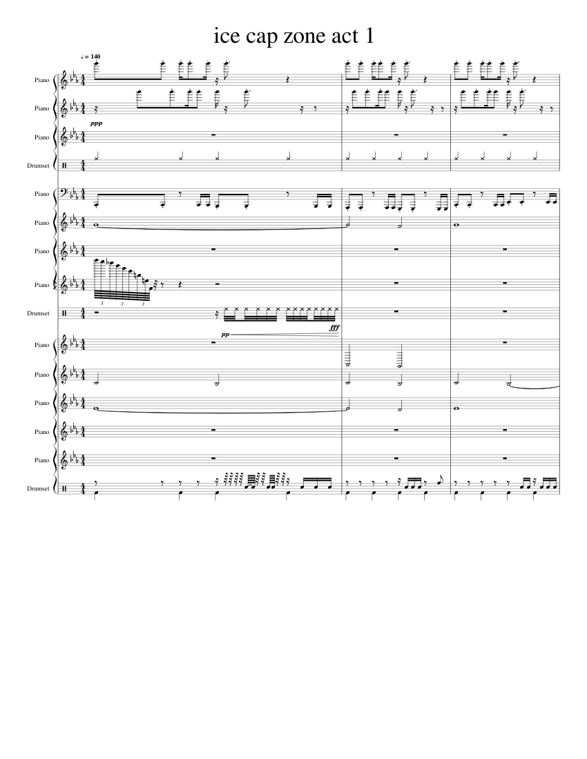 ice cap zone act 1 Sheet music for Piano, Drum group (Mixed Ensemble ...