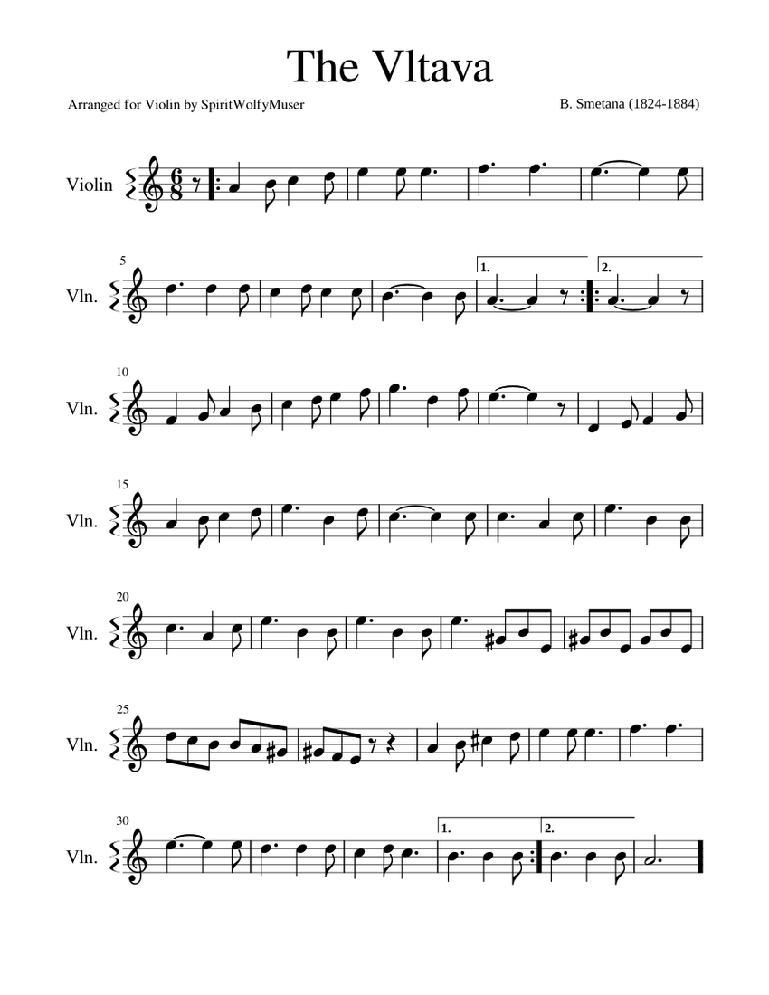 The Vltava Sheet Music for Violin (Solo) | MuseScore.com