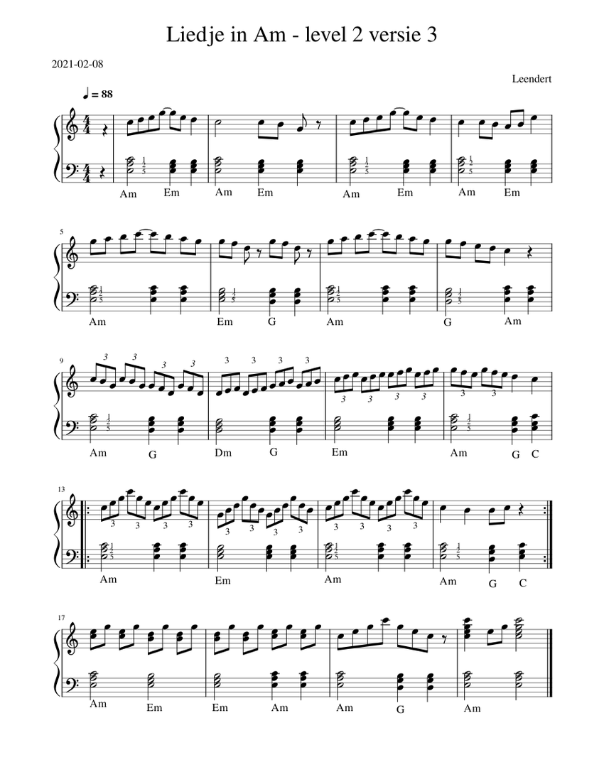 Liedje in Am - versie 3 Sheet music for Piano (Solo) Easy | Musescore.com