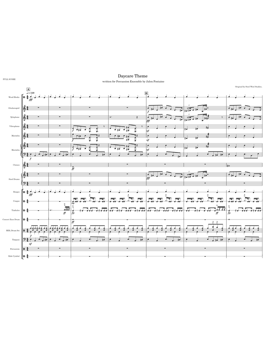 Security Breach Daycare Theme for Percussion Ensemble Sheet music for ...