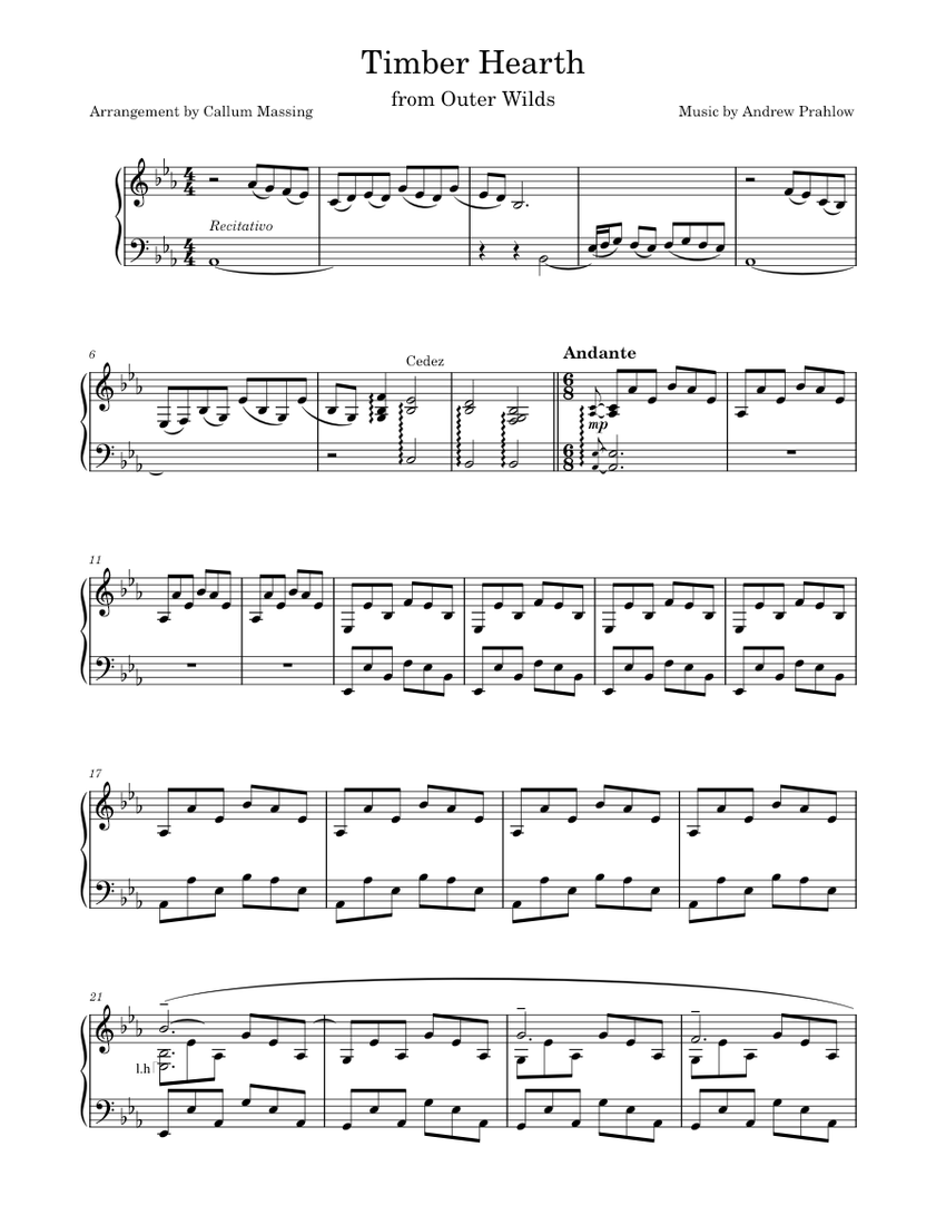 Outer Wilds: Timber Hearth - Andrew Prahlow Sheet music for Piano (Solo ...