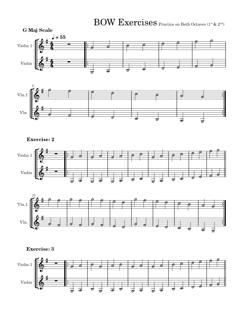 Bow Exercise - G Maj Sheet music for Violin (String Duet) | Musescore.com