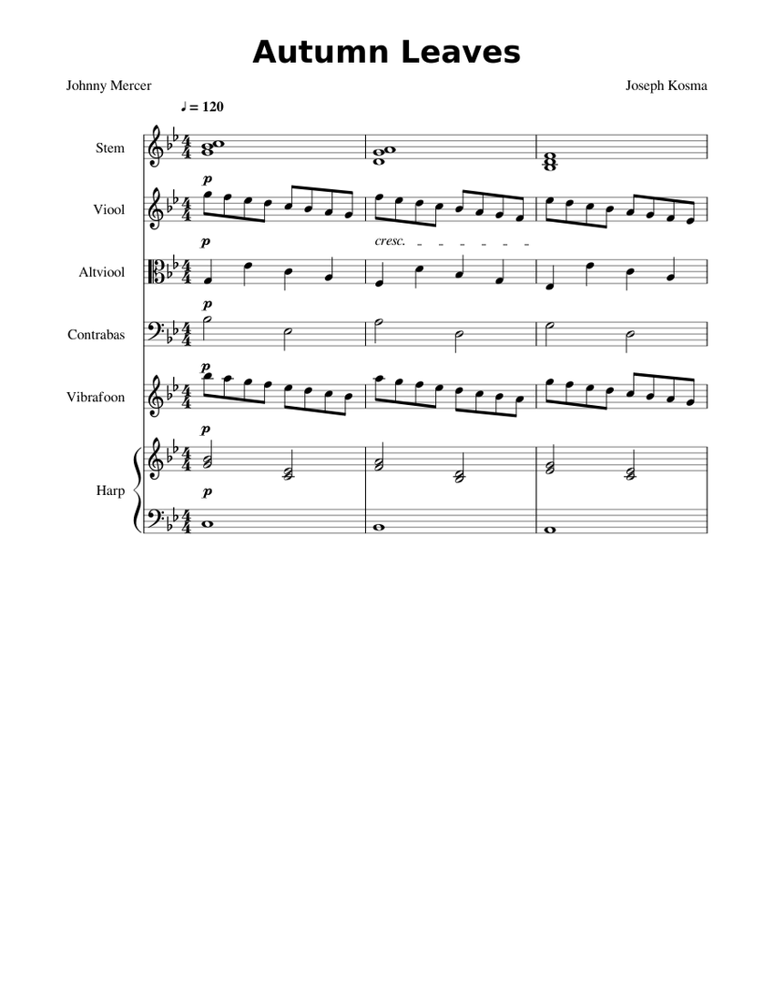 Autumn Leaves Sheet music for Vocals, Contrabass, Vibraphone, Violin ...