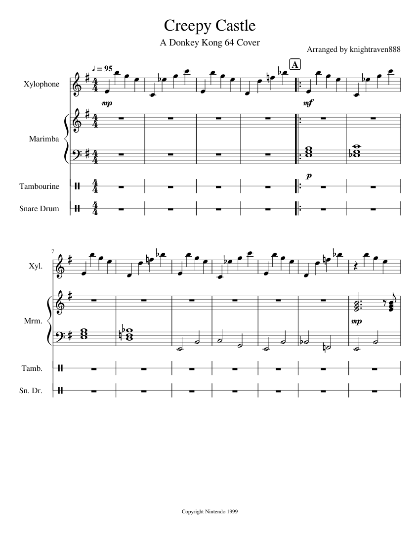 Creepy Castle Sheet music for Tambourine, Snare drum, Marimba ...