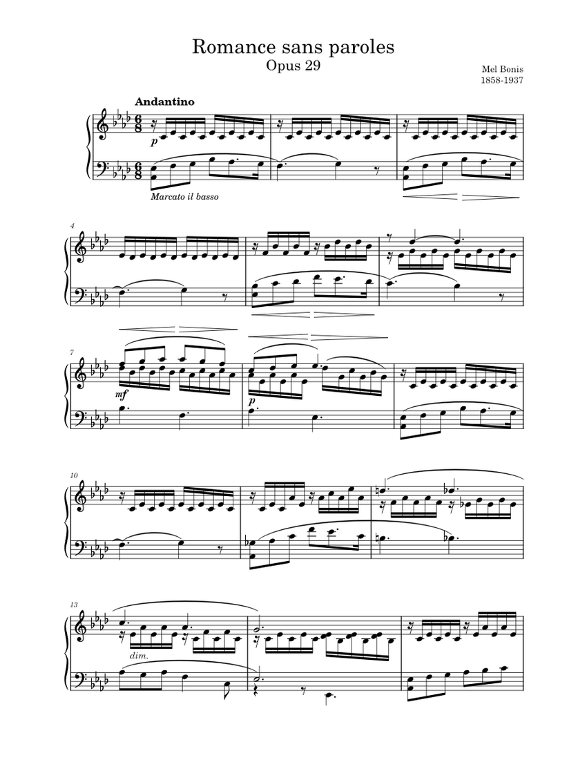 Romance sans paroles, Op.56 – Mel Bonis Sheet music for Piano (Solo ...