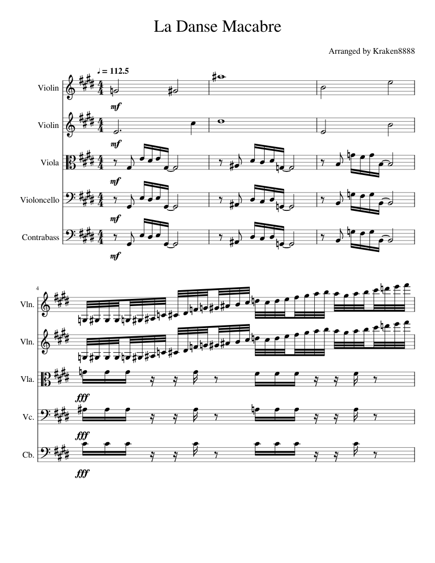 La Danse Macabre (Shovel Knight) Sheet Music for Contrabass, Violin ...