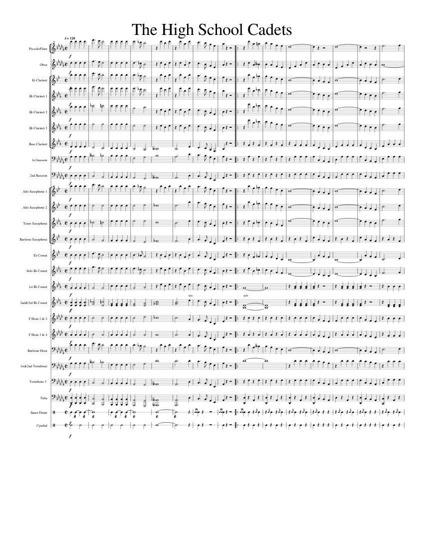 The High School Cadets Sheet Music for Trombone, Cornet, Tuba, Flute ...