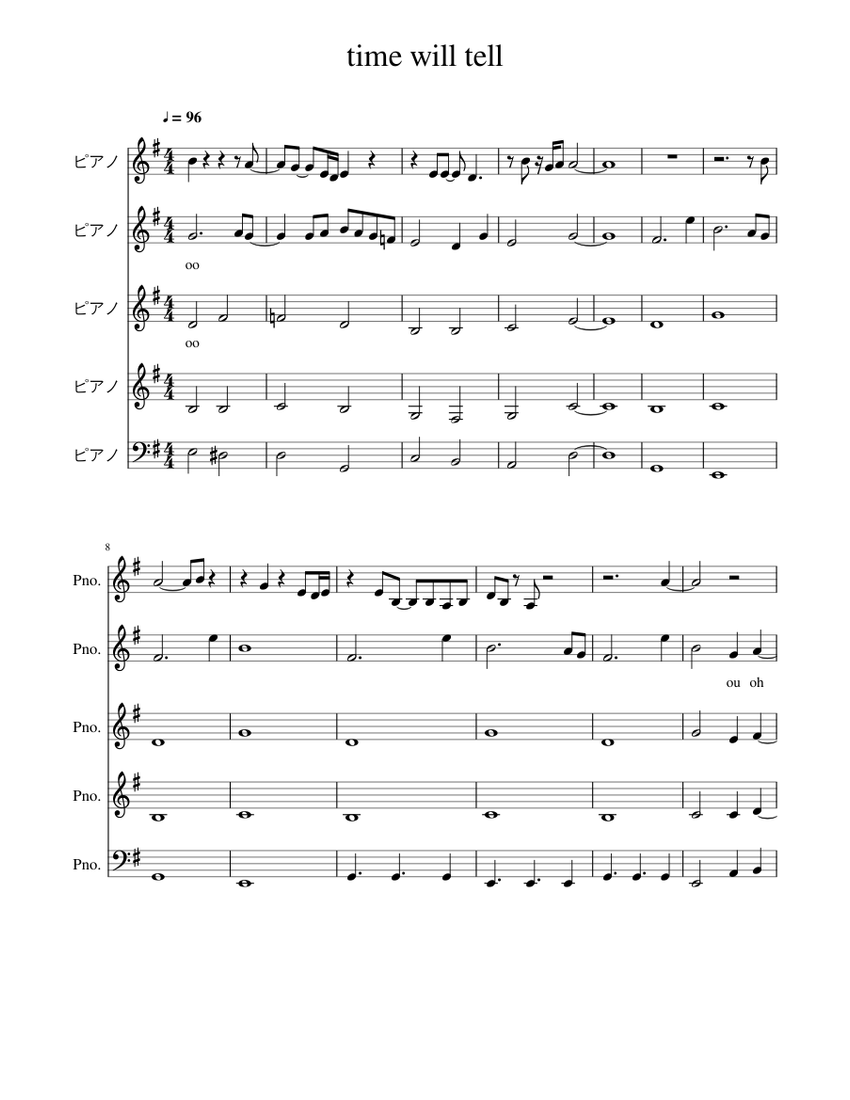 time will tell Sheet Music for Piano (Mixed Quintet) | MuseScore.com