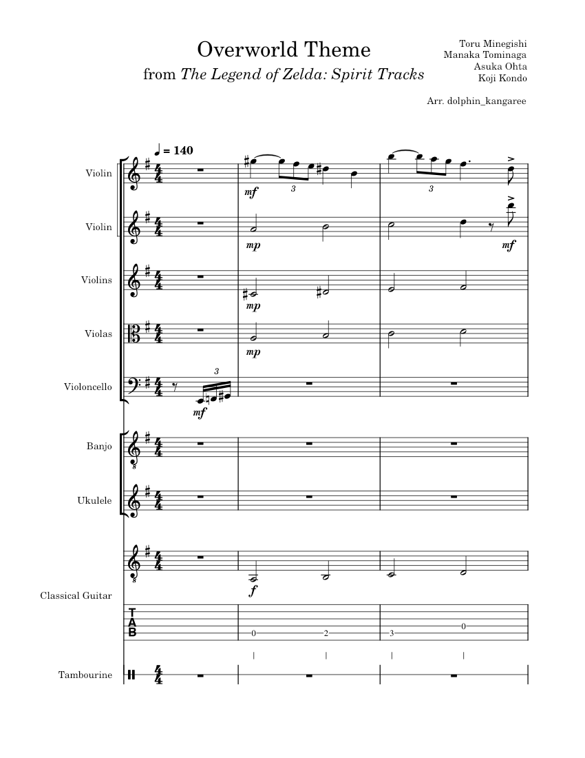 Spirit Tracks Overworld Theme Sheet music for Tambourine, Violin, Cello ...