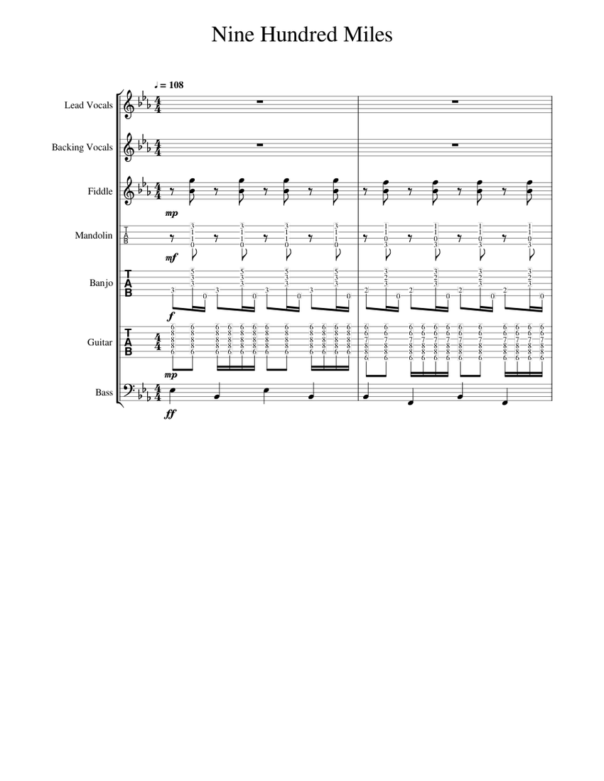 Nine_Hundred_Miles Sheet music for Vocals, Violin, Guitar, Bass guitar ...