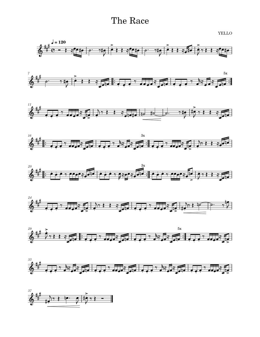 The Race – Yello Sheet Music for Saxophone alto (Solo) | MuseScore.com